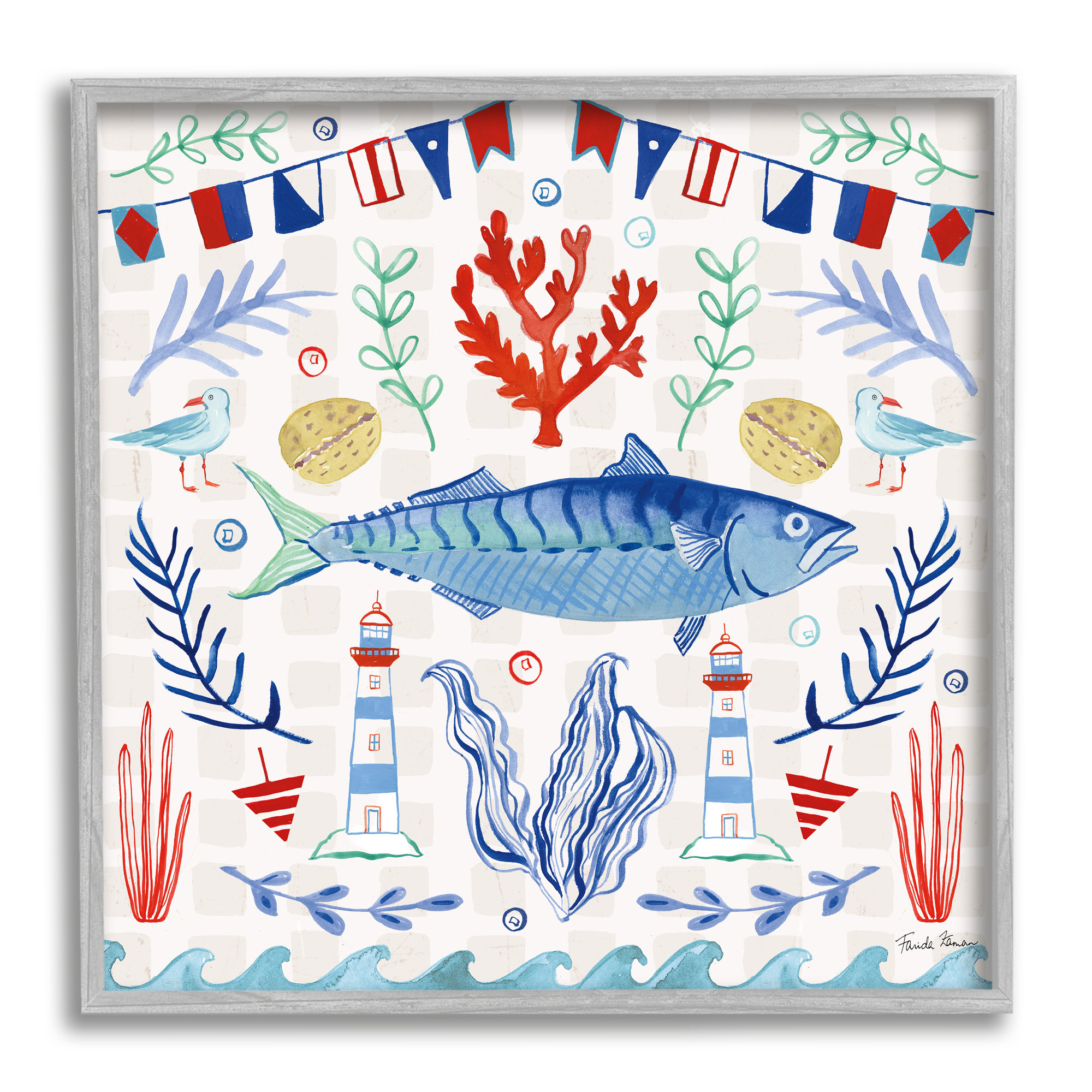 Stupell Industries Maritime Sea Life Pattern Canvas Wall Art Design by ...