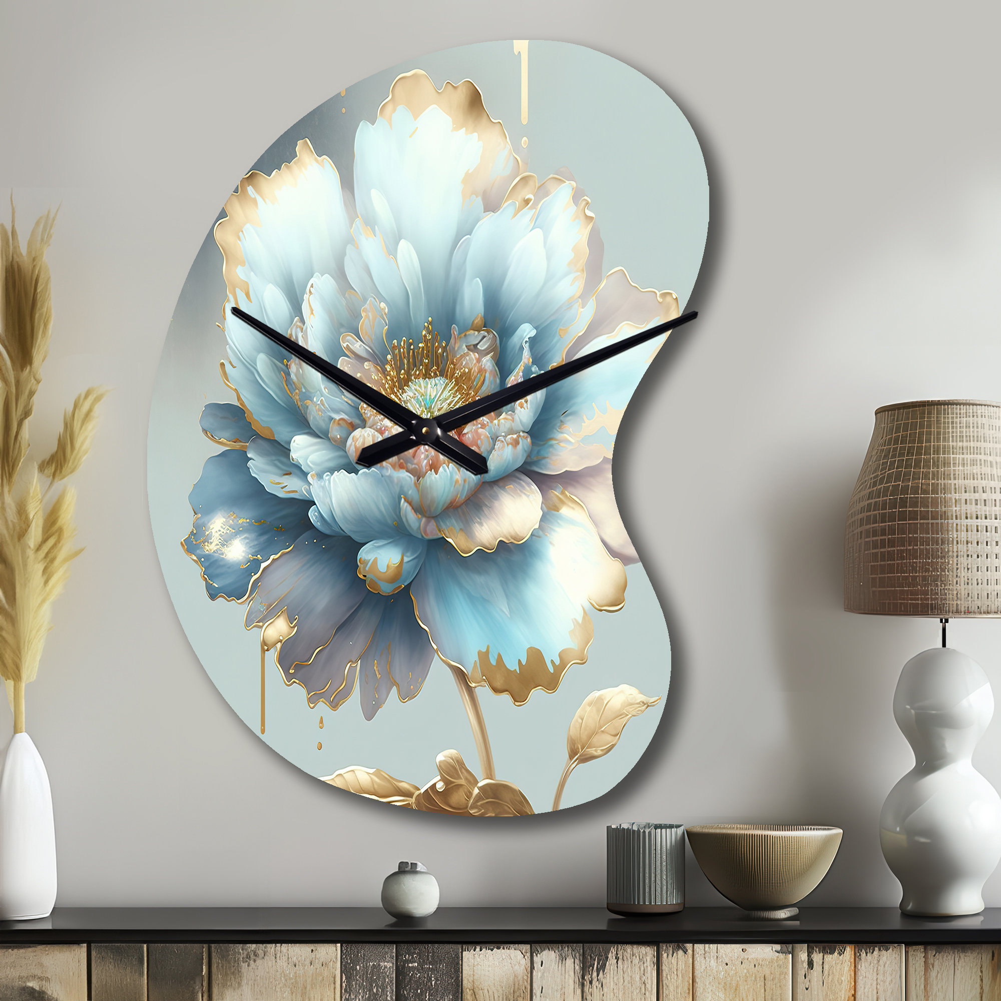 Design Art Chic Blue Blooming Flower IV - Boom Shape Unique Floral Wall ...