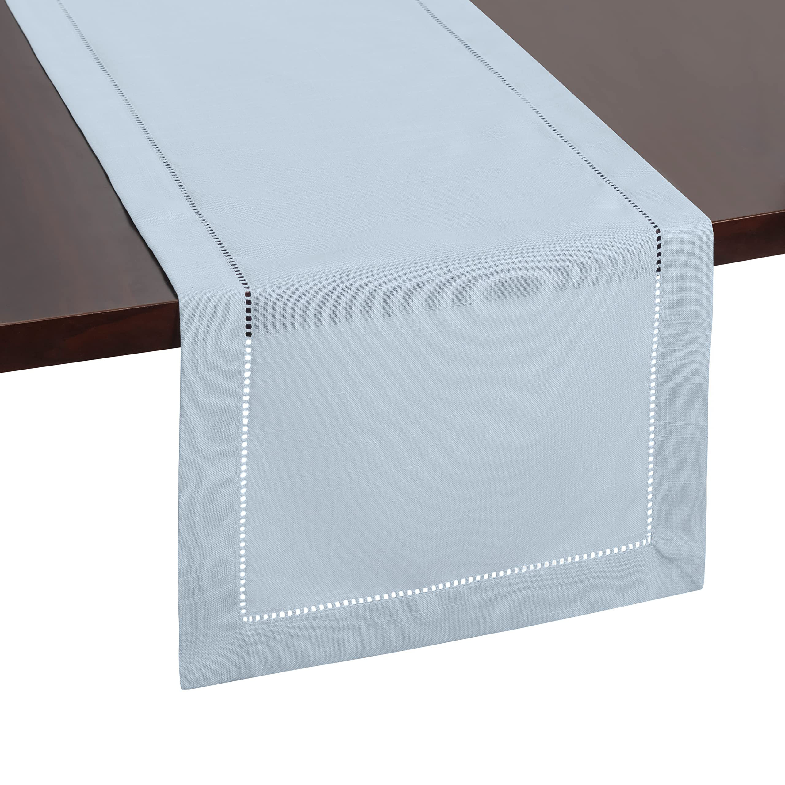 Latitude Run® Light Blue Table Runner With Hemstitch – Dusty Blue Table ...