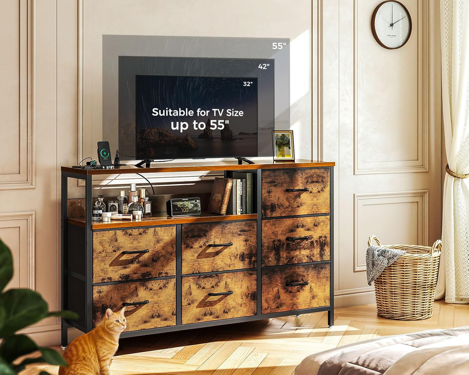 KINOFO Dresser With Charging Station, 52-Inch Long Dresser For Bedroom ...