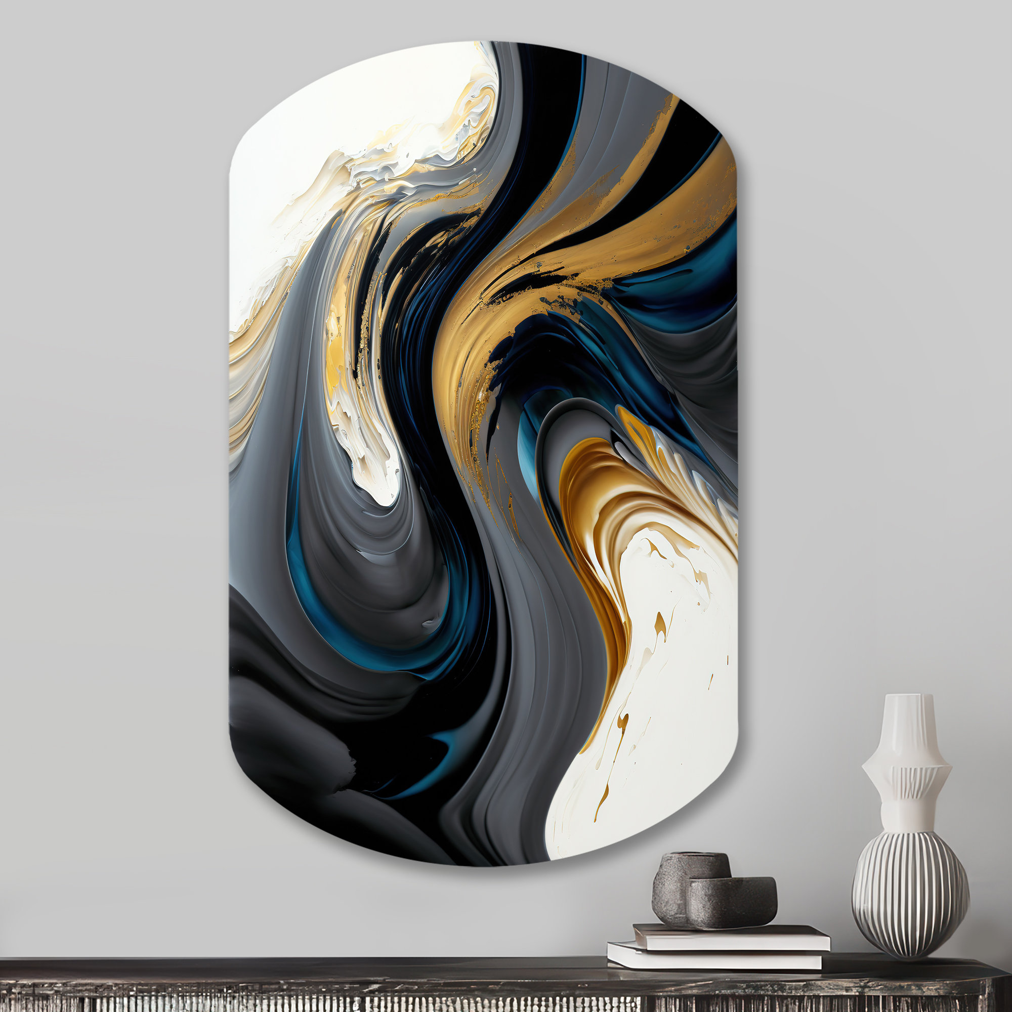 Design Art Black, White And Gold Liquid Art IV - Abstract Liquid Ink ...