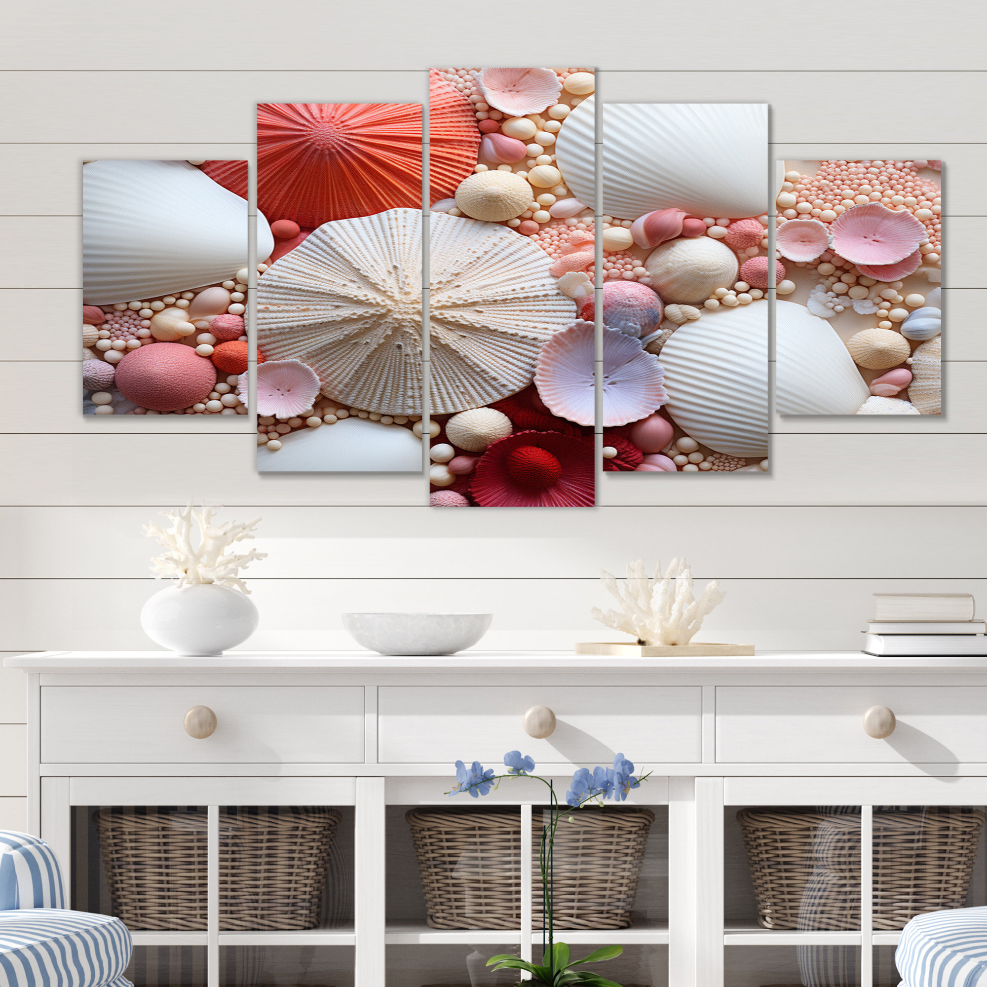 Highland Dunes Beach Photo Seashell Collage VIII - 5 Piece Wrapped ...
