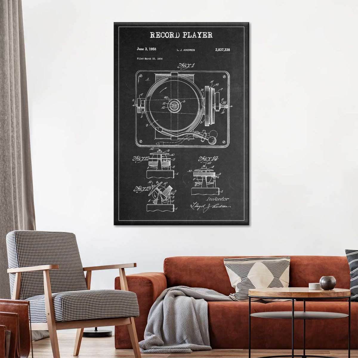 17 Stories Turntable Record Player Patent BW Canvas Print | Wayfair
