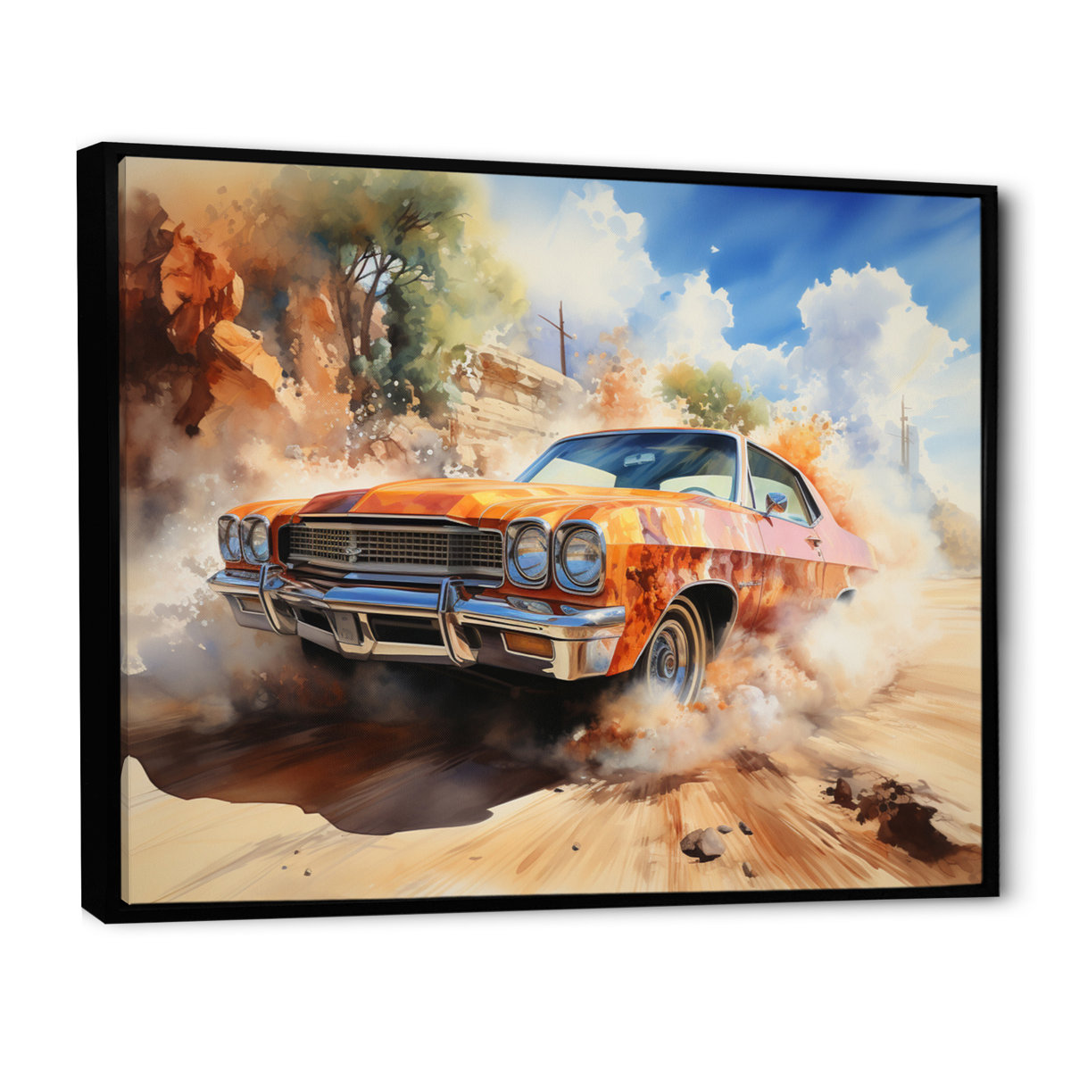 Foundry Select Orange Muscle Car On Offroad - Muscle Car Canvas Art ...