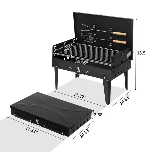 Winado Black Portable Square Charcoal Grill & Reviews | Wayfair
