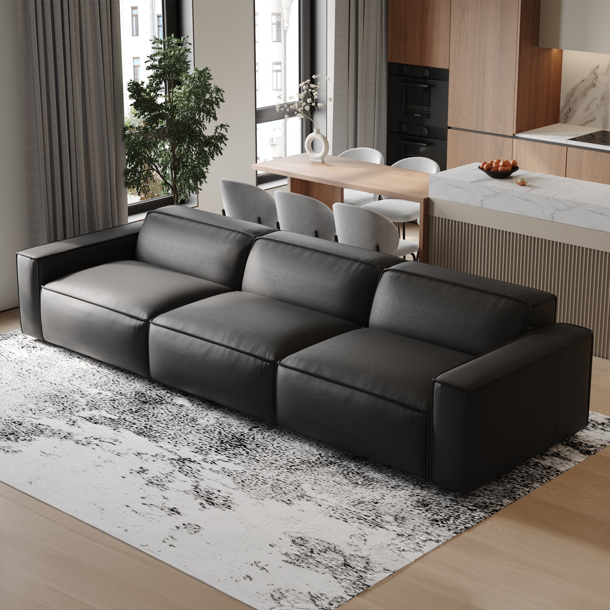 Hokku Designs Hamall Valencia Nathan Full Aniline Leather Modular Sofa ...