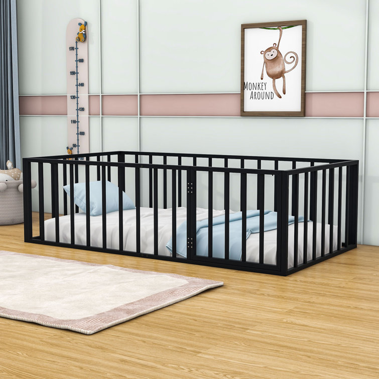 Harriet Bee Idonah Metal Floor Bed with Fence and Door | Wayfair