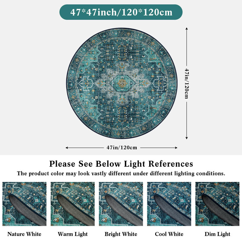 Bungalow Rose 4ft Ultra-Thin Teal Round Area Rug | Wayfair