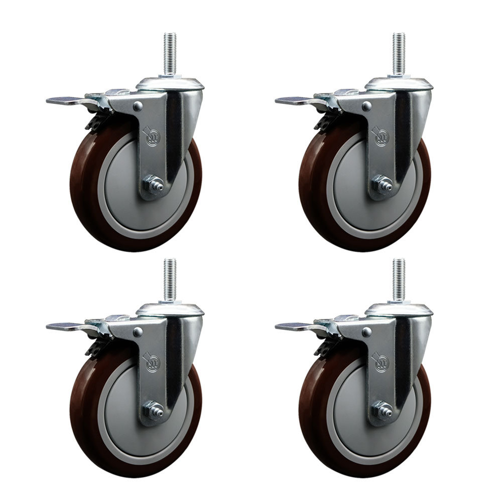 Service Caster 5 Inch Poly Swivel 3/4 Inch Threaded Stem Caster Set ...