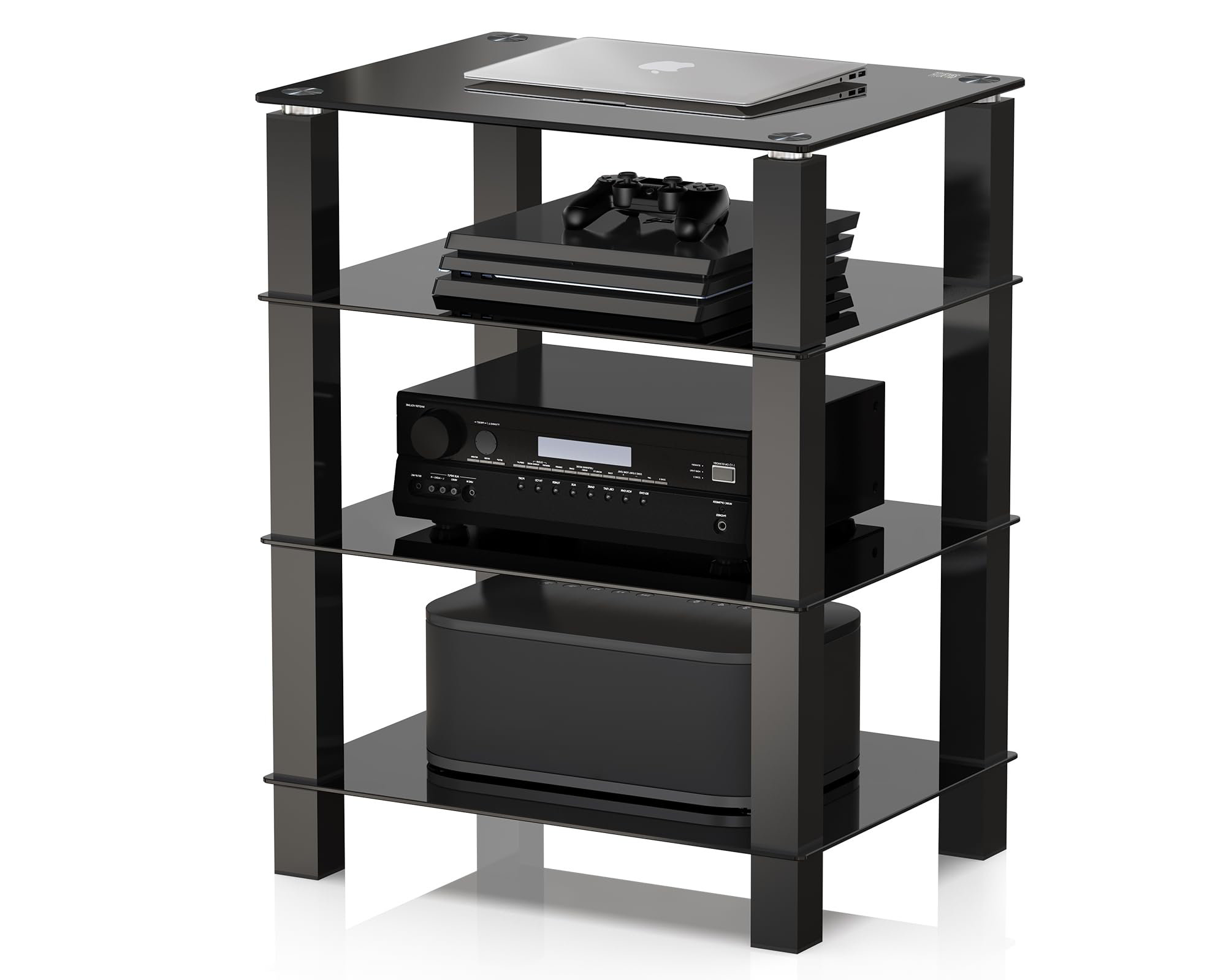 Orren Ellis 4-Tier Media Stand with Glass Audio/Video Component Cabinet ...