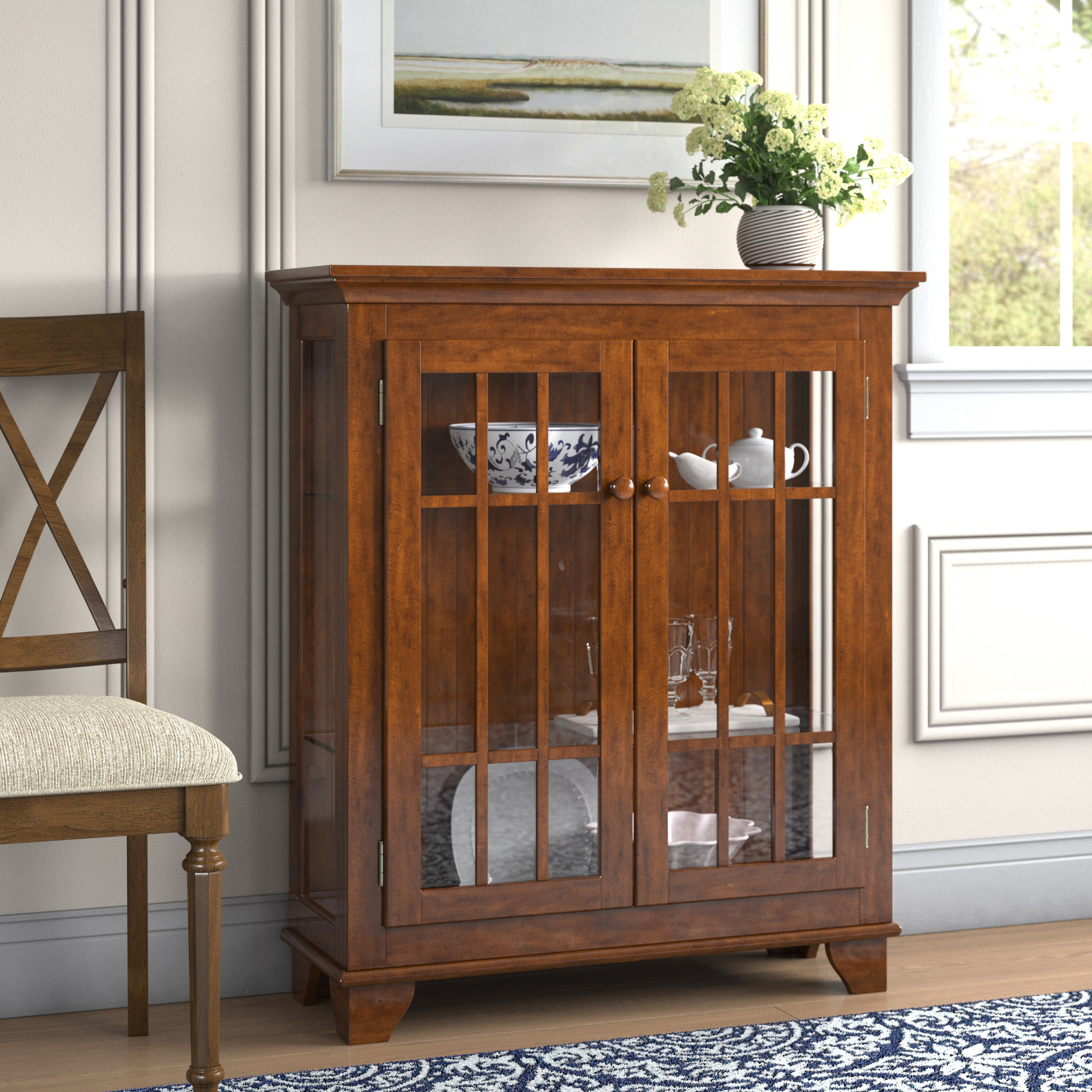 Lark Manor Anneus Lighted Console Curio Cabinet & Reviews | Wayfair