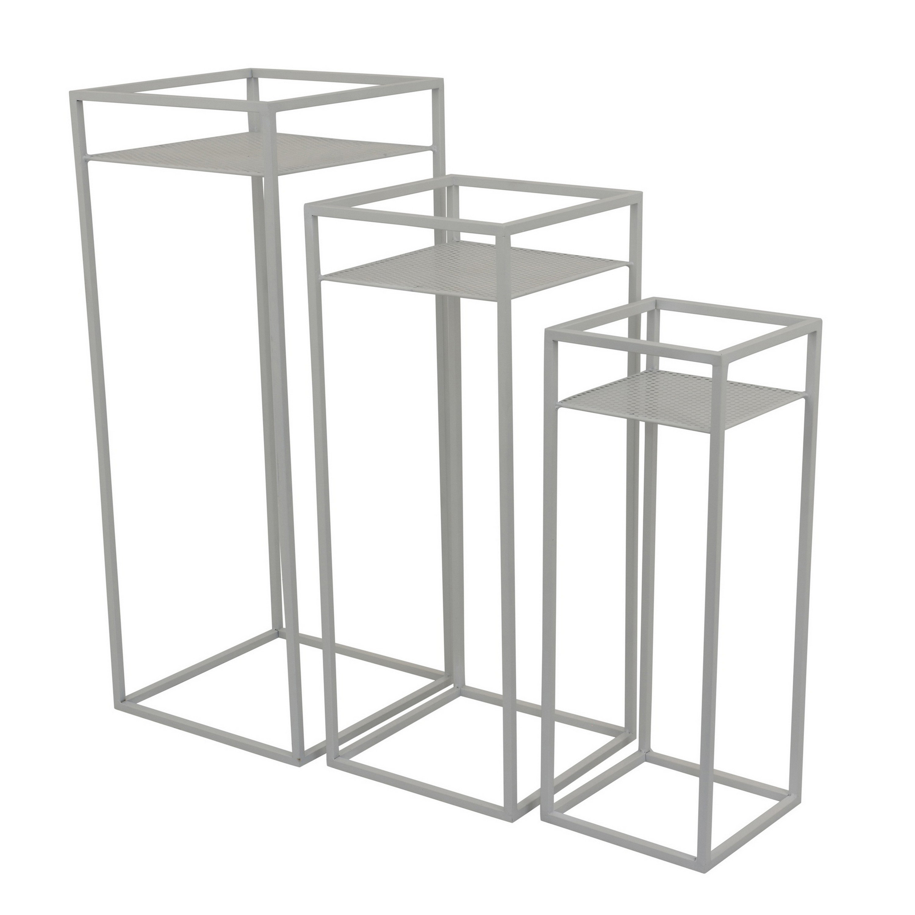 Benjara Sano Plant Stand Table Set of 3, Mesh Pattern, Metal, Square ...
