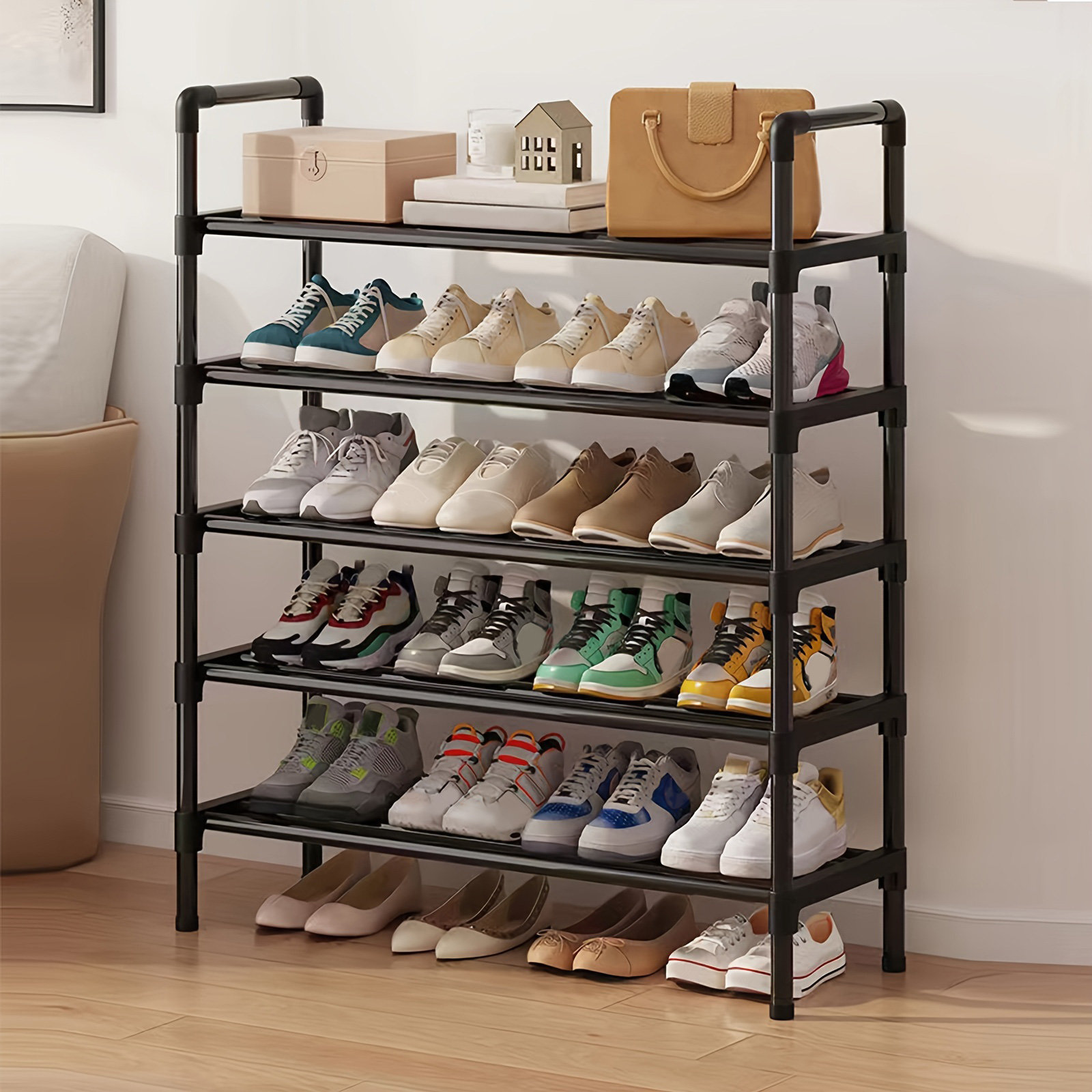 Rebrilliant 5-tier Stackable Shoe Rack, Black Metal Freestanding Shoe ...