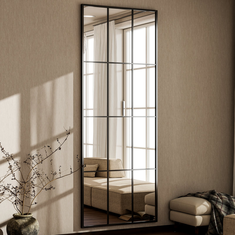 Gracie Oaks Nyazia Metal Rectangle Decorative Wall Mirror with Window ...