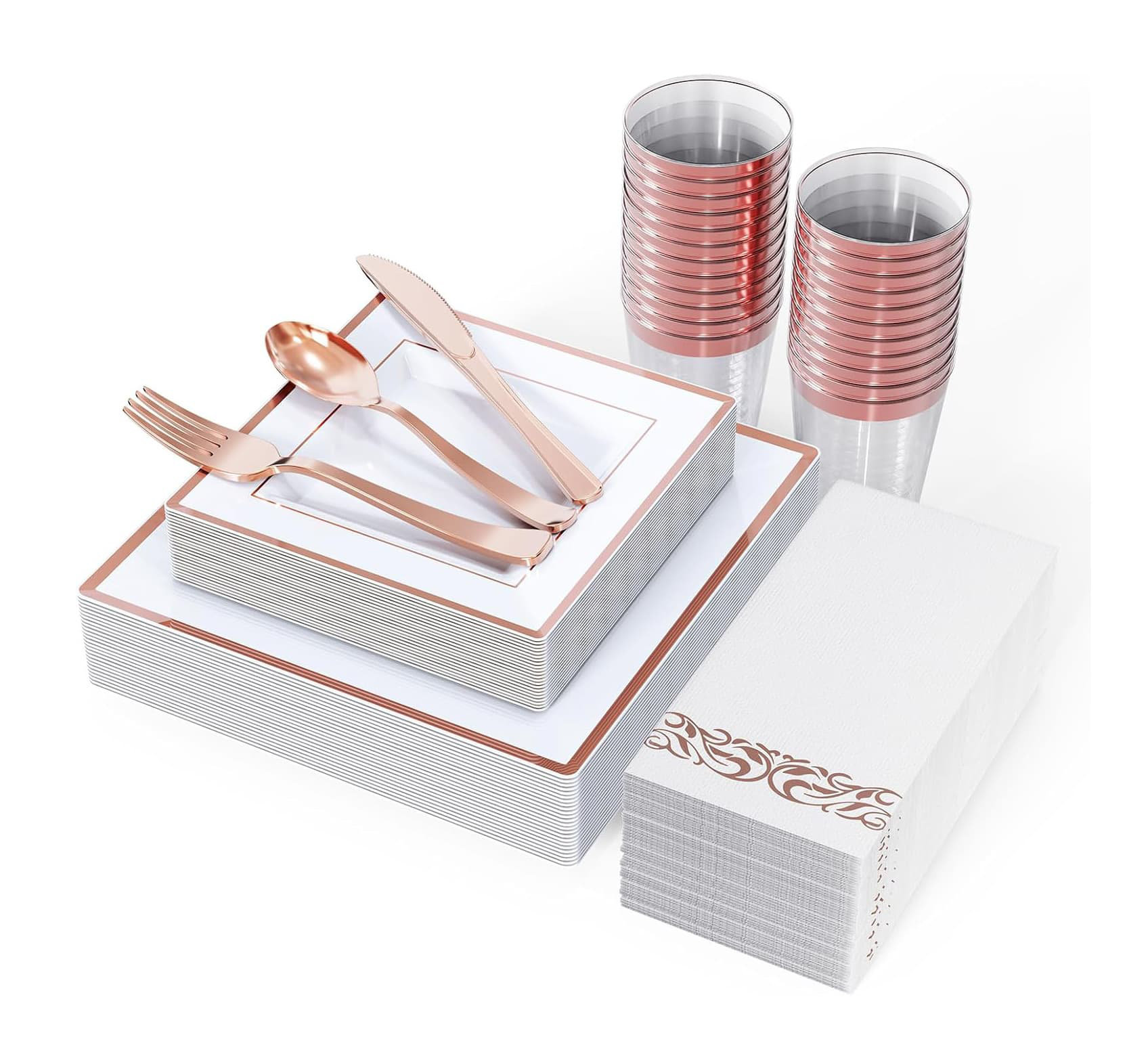 SAPESHA 175 Piece Rose Gold Dinnerware Set for 25 Guests - Square ...
