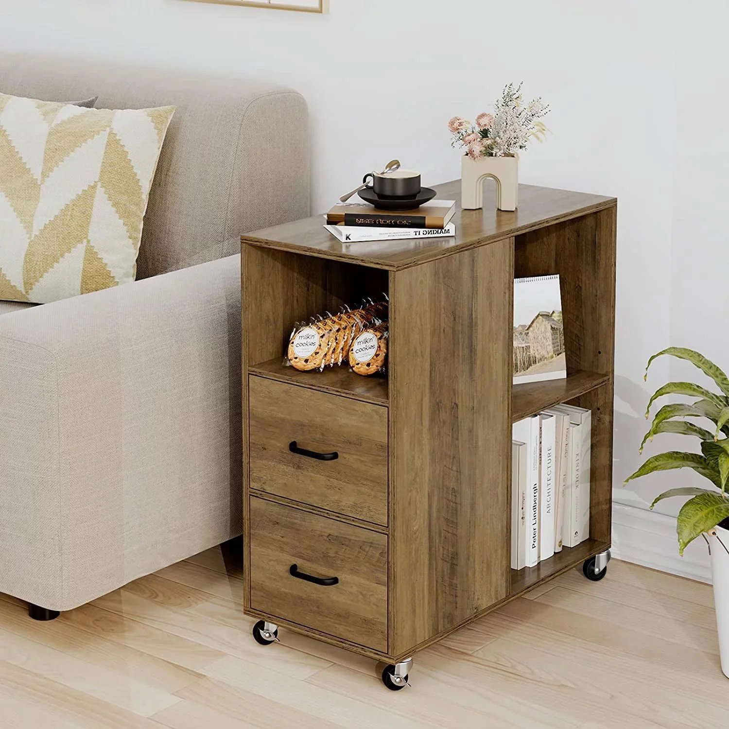 17 Stories 2-Drawer Side Table with Removable Wheels - Wayfair Canada