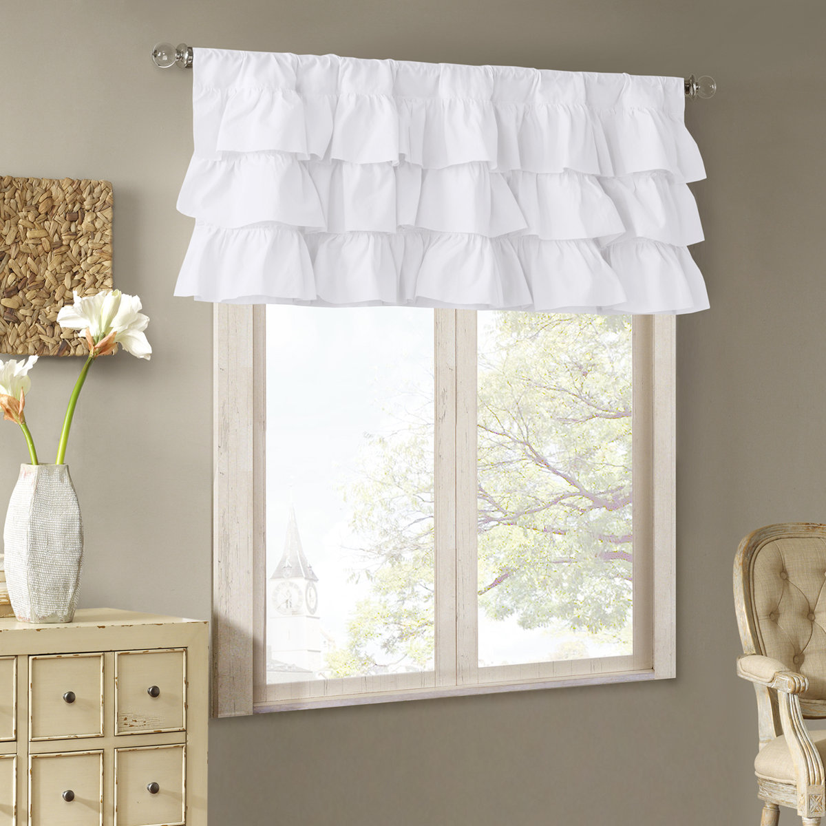 Madison Park Anna Cotton Oversized Ruffle 50" Window Valance & Reviews ...