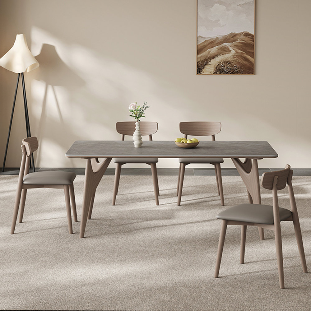 dujinlong home Elegant White Ash Sintered Stone Dining Set | Wayfair