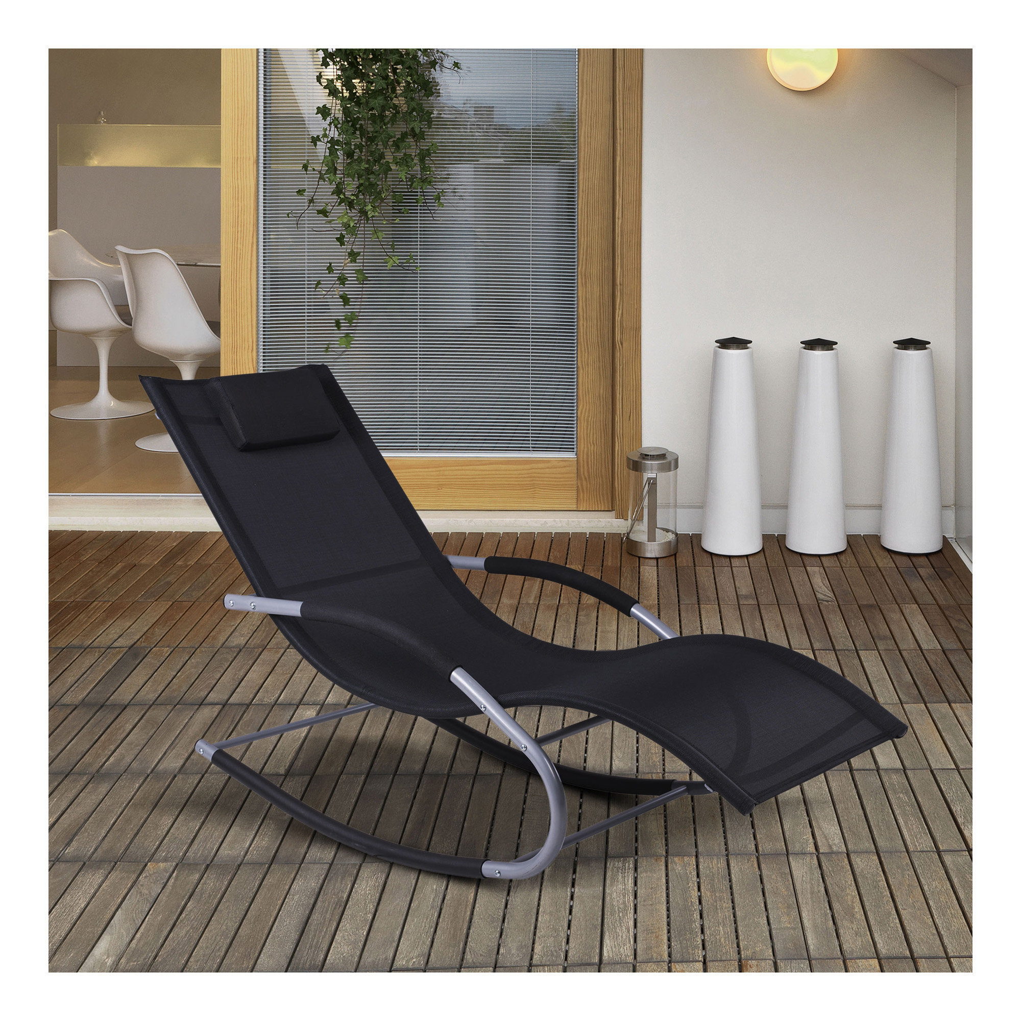 Wrought Studio Zero Gravity Rocking Chair Outdoor Chaise Lounge Chair Recliner Rocker With ...