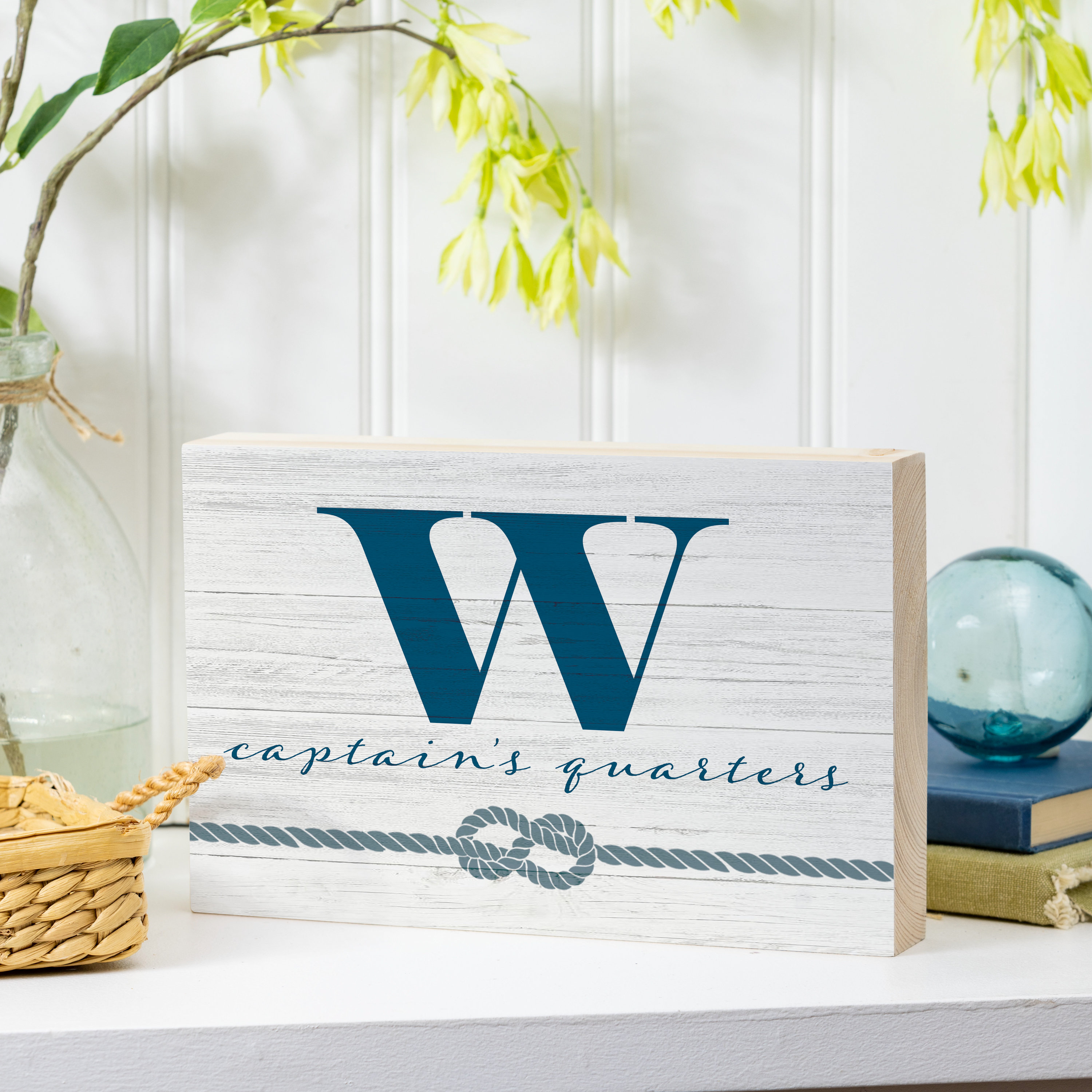 Breakwater Bay Coastal Wooden Plock Monogram Captain 12x8" W | Wayfair
