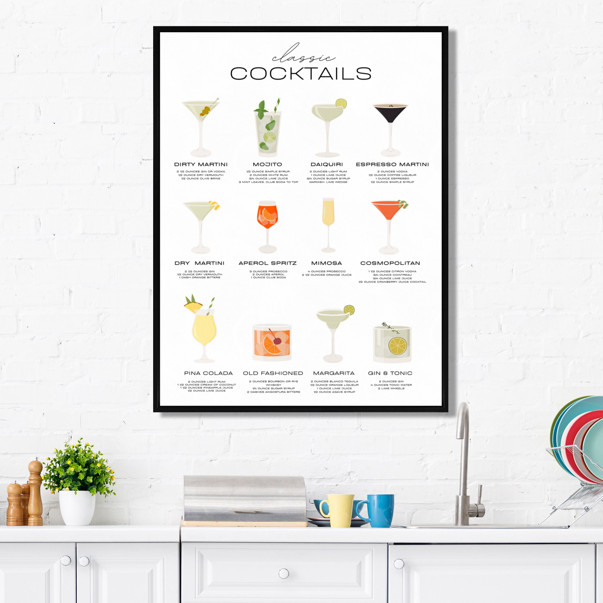 Trinx Classic Cocktail Recipes - Cocktails Wall Art Living Room | Wayfair