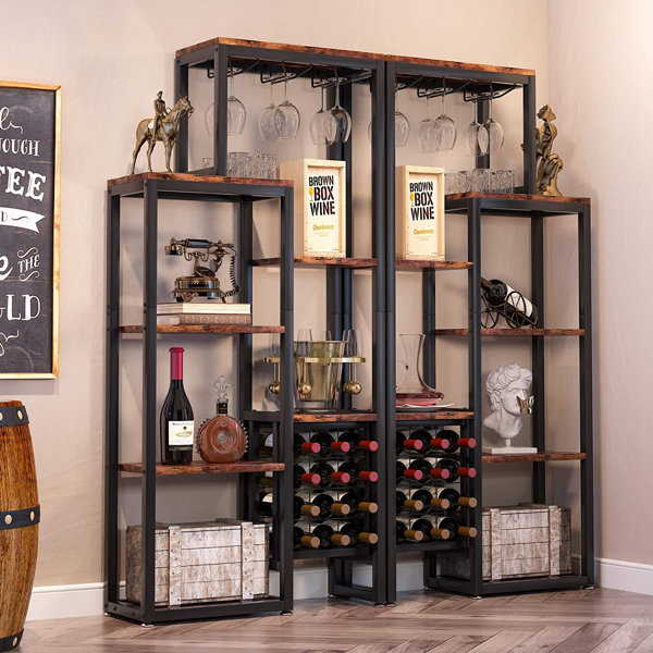 17 Stories Freestanding Wine Bakers Rack With Glass Holder And Wine ...