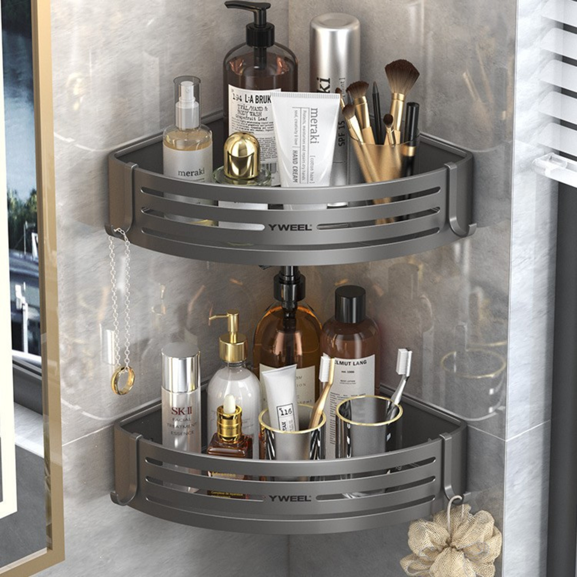 Ebern Designs Bathroom Triangular Shelf Non-punching Space Aluminum ...
