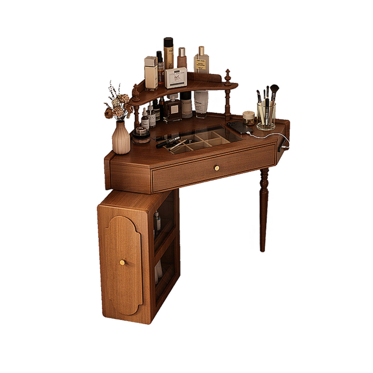 Canora Grey 29.13" Vintage Corner Oak Dressing Table with Built-in ...