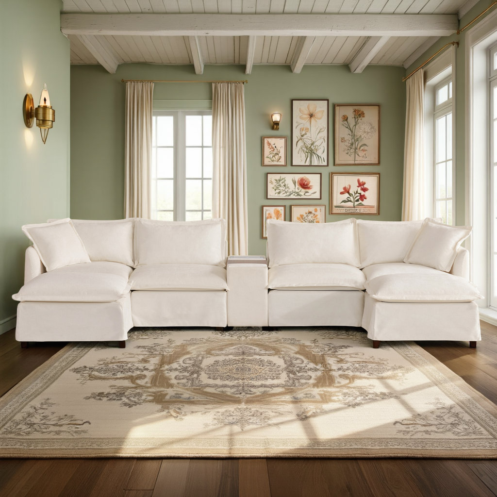 Latitude Run® Modular Sectional Sofa with Movable Ottomans, Storage ...