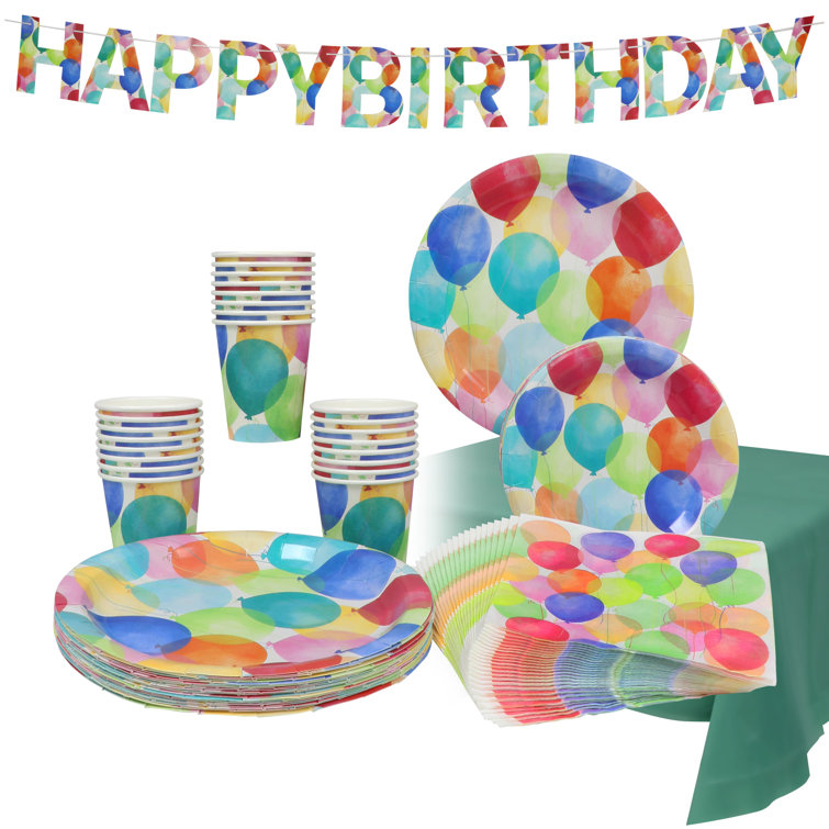Puleo Disposable Plastic Birthday Party Supplies Kit for 24 Guests ...