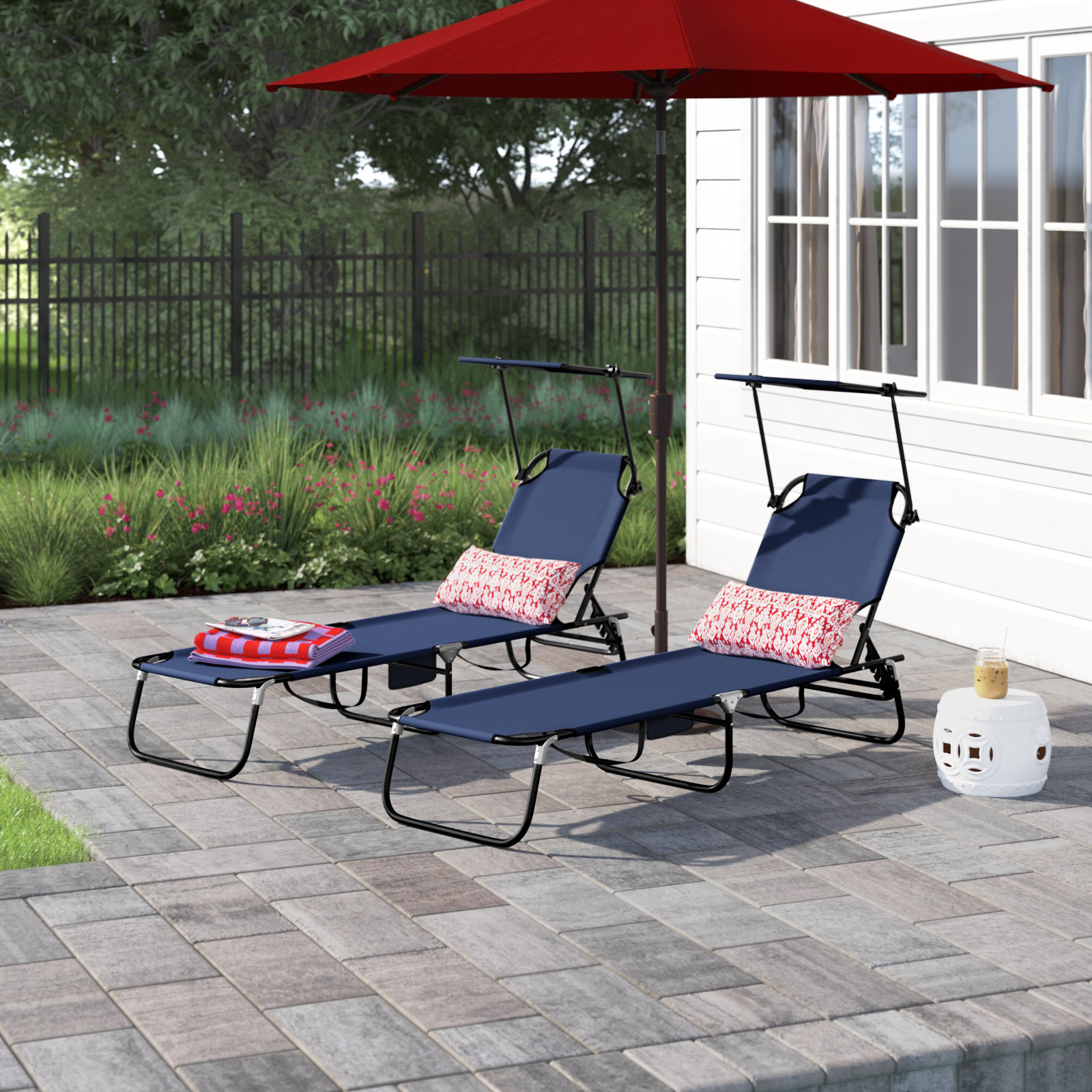 Ebern Designs Lija Outsunny Folding Chaise Lounge Pool Chairs, Outdoor ...