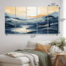 Design Art Blue Grey Line Art Landscape - Abstract Line Canvas Wall Art ...