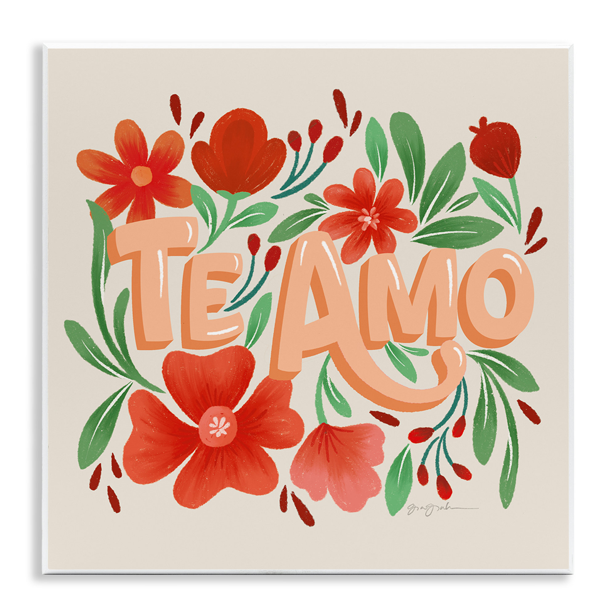 Ebern Designs Te Amo with Red Flowers Wall Plaque Spanish Art, by Gia ...
