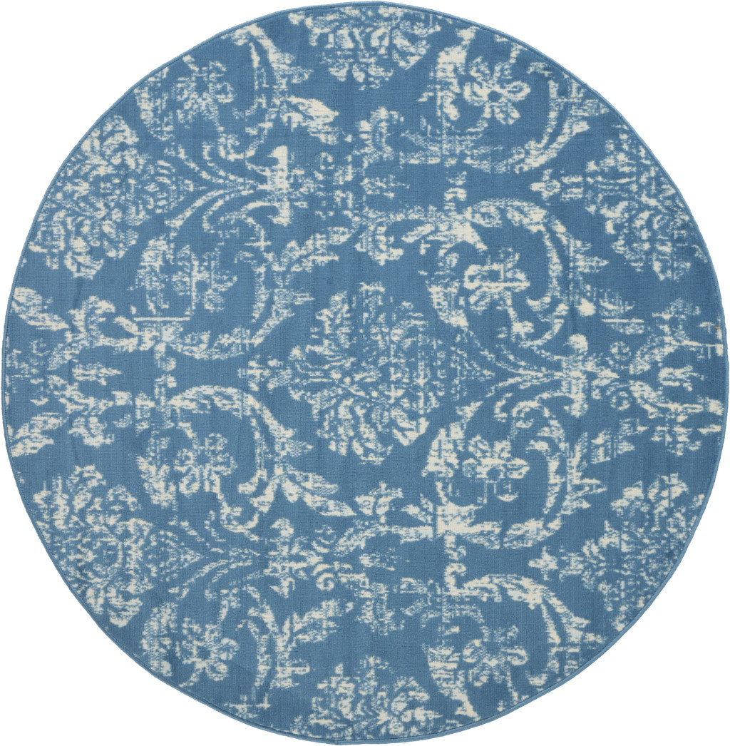 Red Barrel Studio® 5' Blue Round Damask Power Loom Area Rug | Wayfair