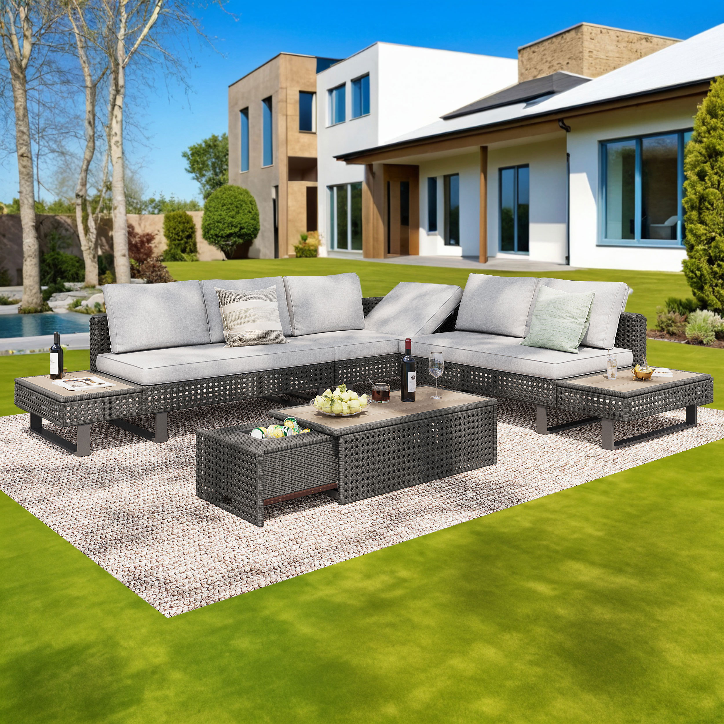 Latitude Run® 6-Person Outdoor Patio Wicker Modular Seating Set With ...