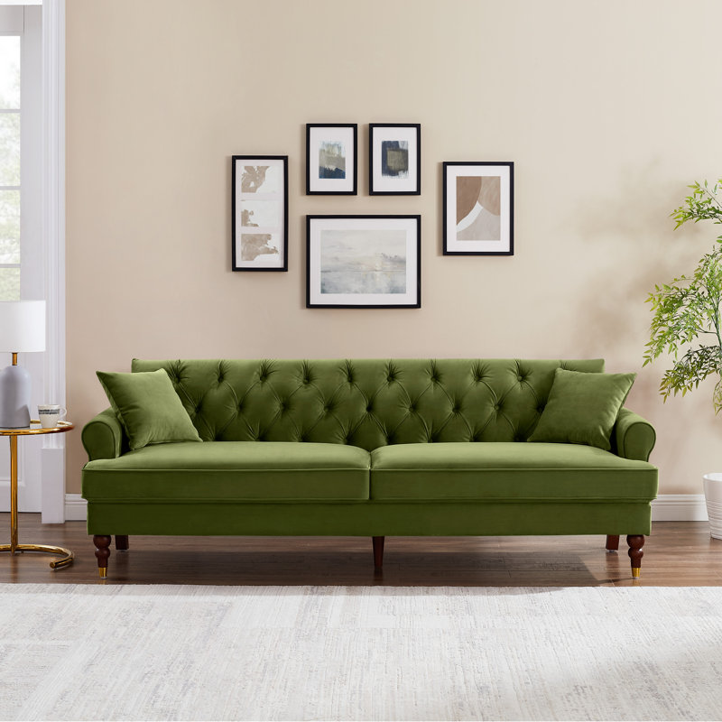 House of Hampton® 86" Rolled Arm Velvet Tufted Sofa, 3-Seat Sofa Couch ...