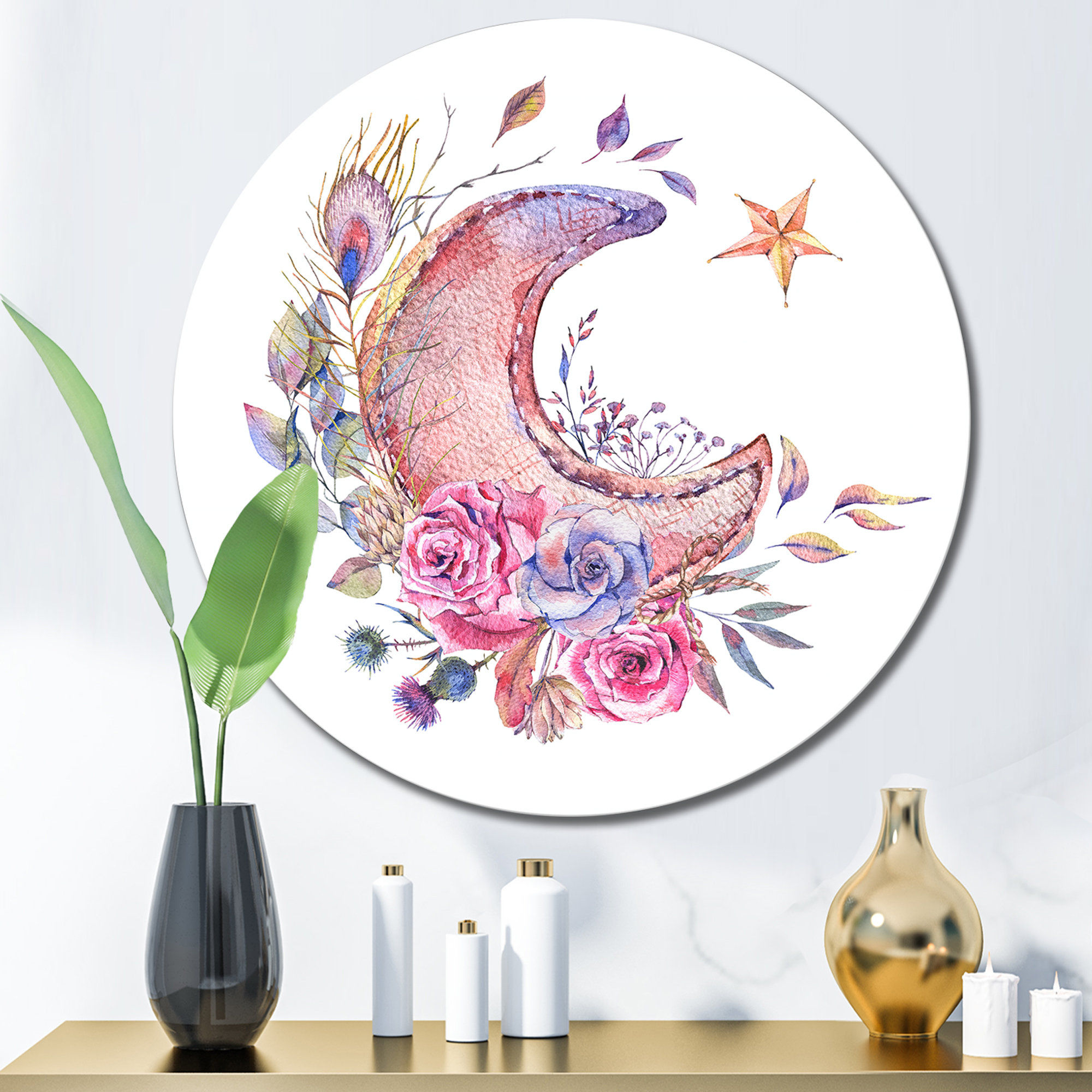 East Urban Home Pink And Purple Moon With Roses II - Bohemian ...