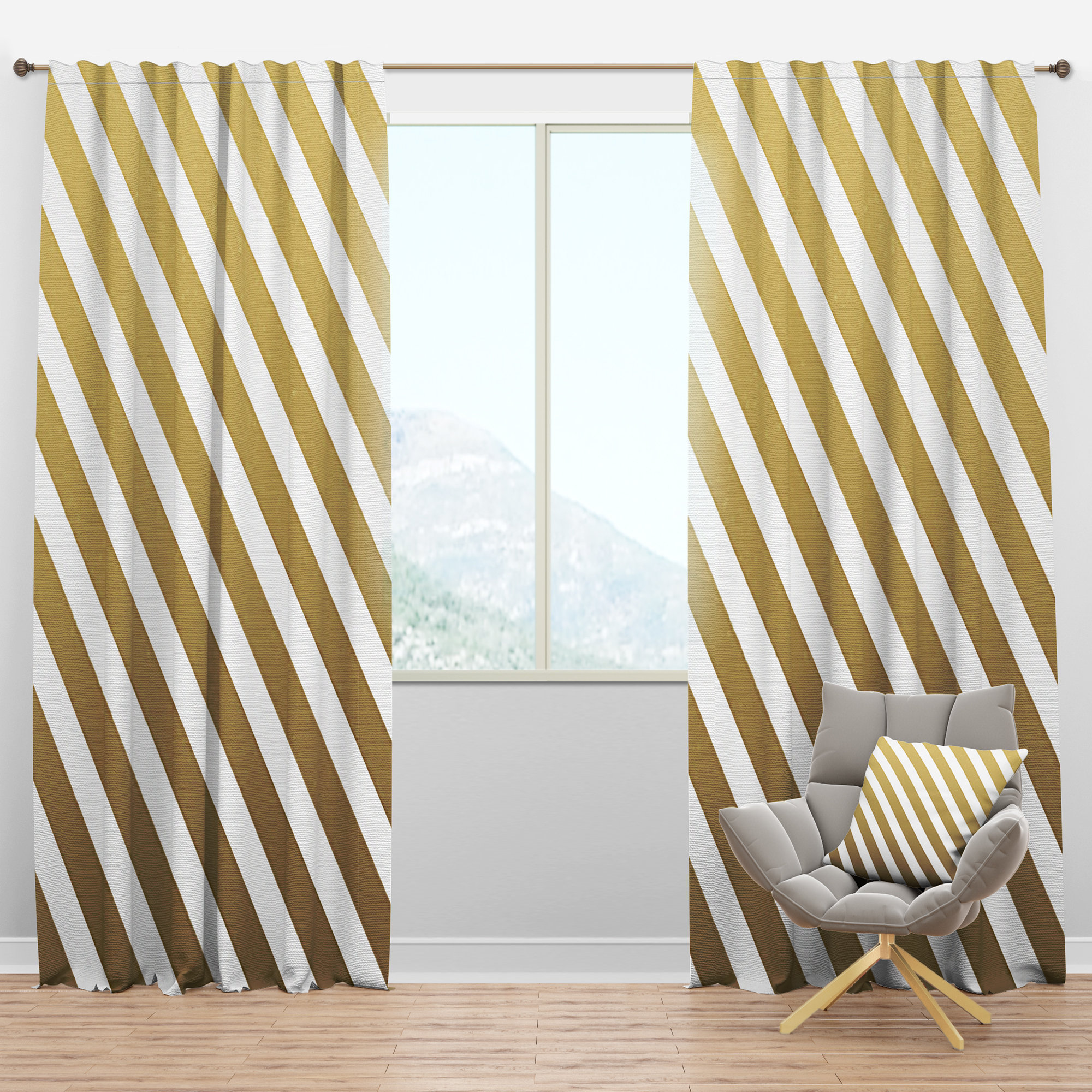 Design Art Gold Diagonal - Mid-Century Curtain - Velvet Room darkening ...