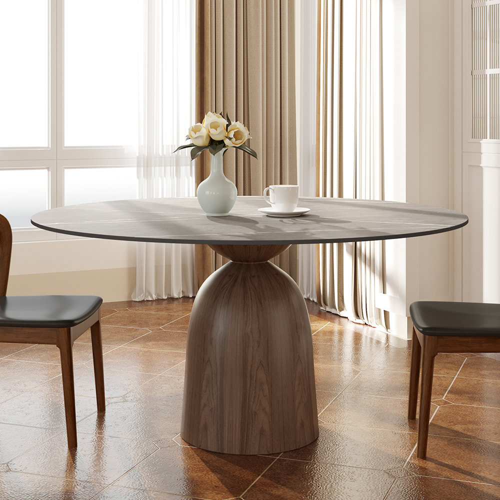 Orren Ellis Louree Light Gray Sintered Stone Wooden Dining Table For 4 ...