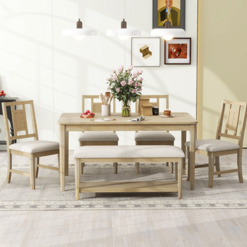 August Grove® Dining Set with Bench Dining Table with Bench Farmhouse ...