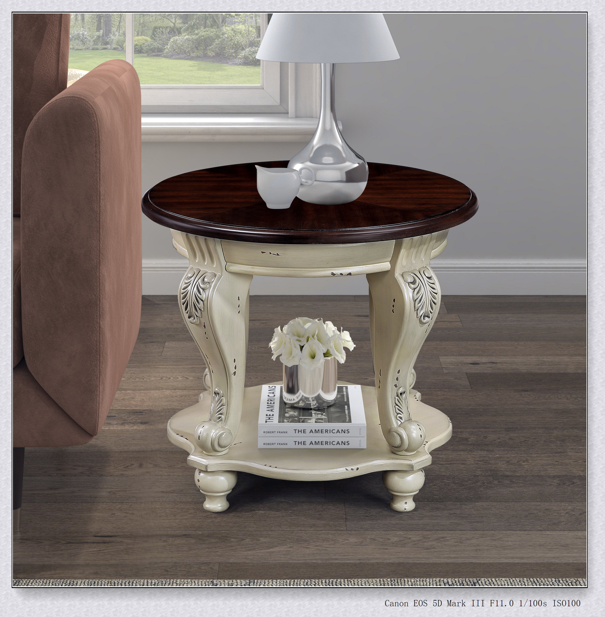 Think Urban 22'' Two Tone Round End Table,Solid Wood Sofa Side Table ...