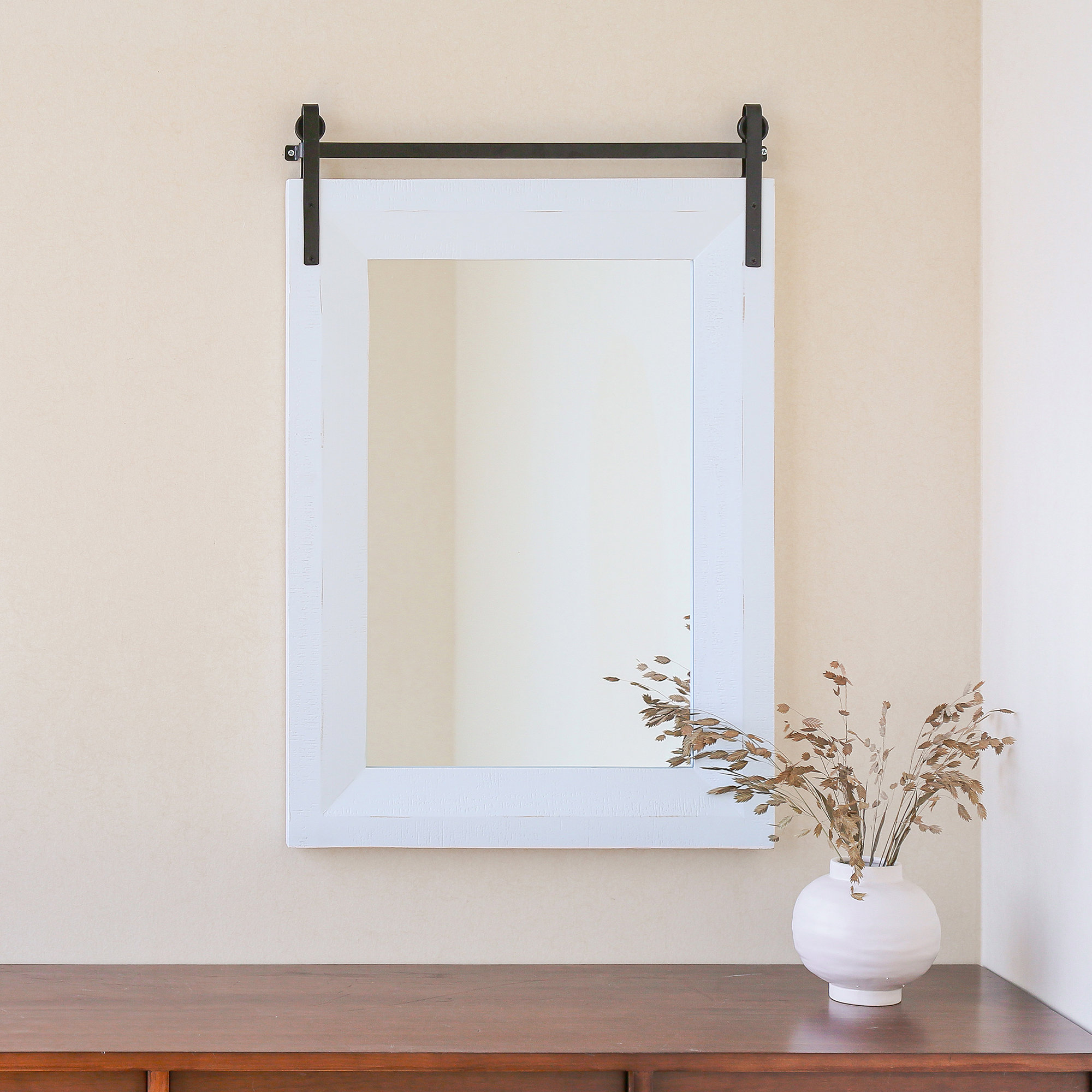 Wrought Studio™ Kassian Rustic Solid Wood Frame Bathroom/Vanity Mirror ...