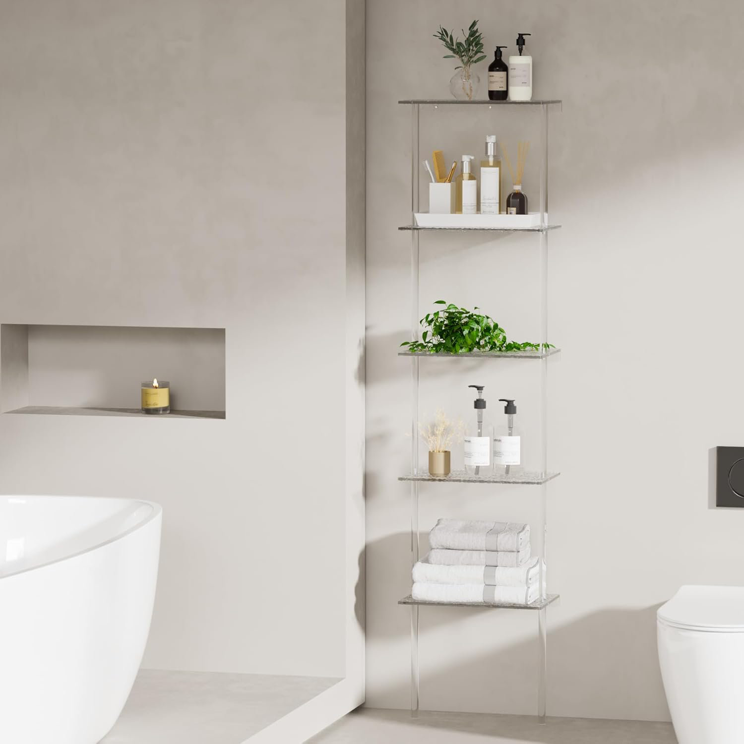 Ivy Bronx Wall-Mounted Acrylic Ladder Bookshelf - 5-Tier Modern ...