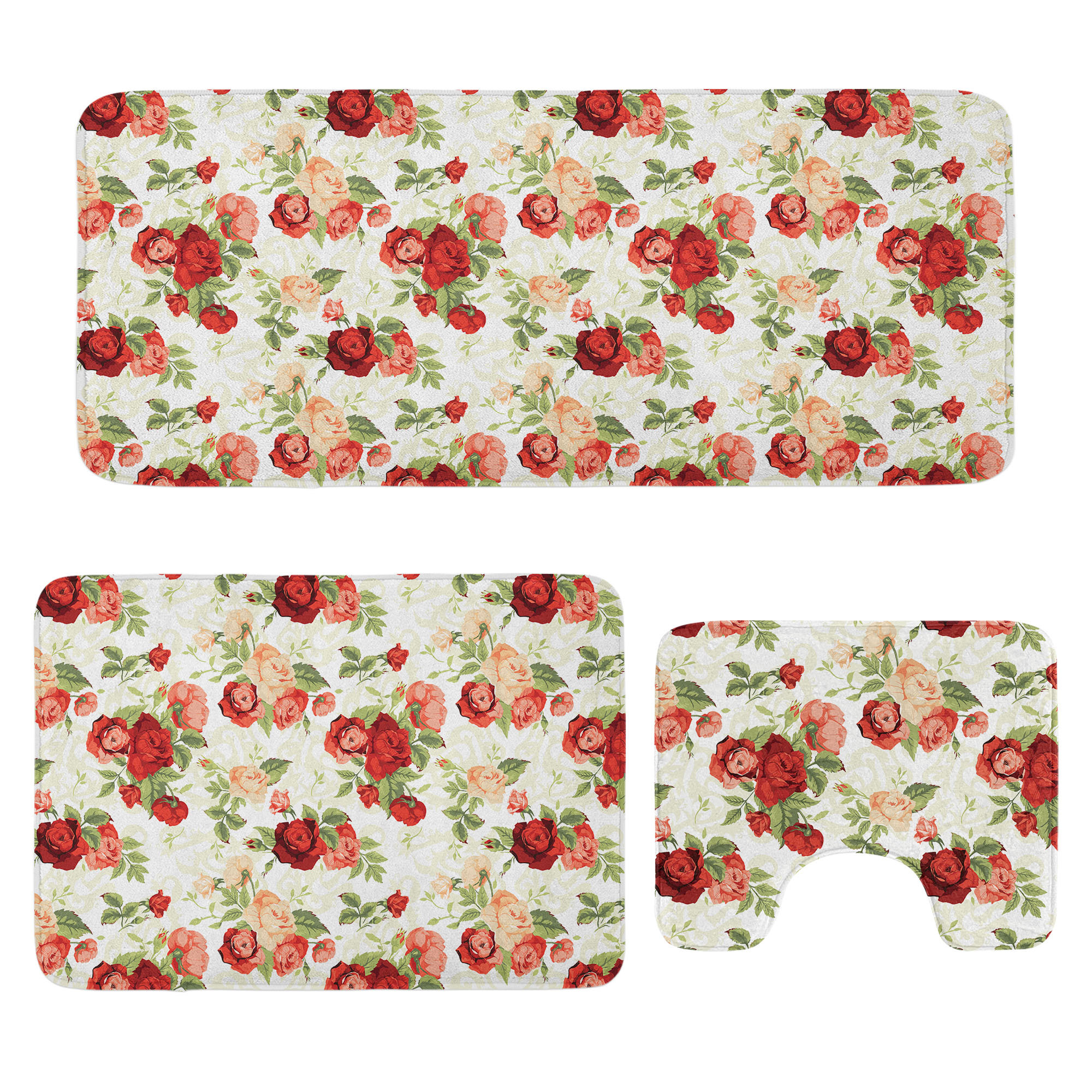 Ophelia & Co. Roses Bathroom Rug Set 3 Pieces U-Shape & Rectangle Mats ...