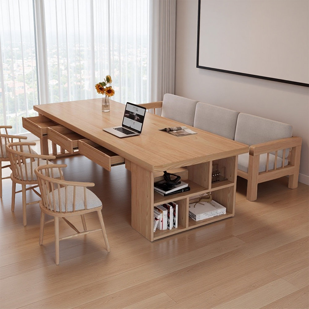House of Hampton Rectangular Drawers Solid Wood Conference Table ...
