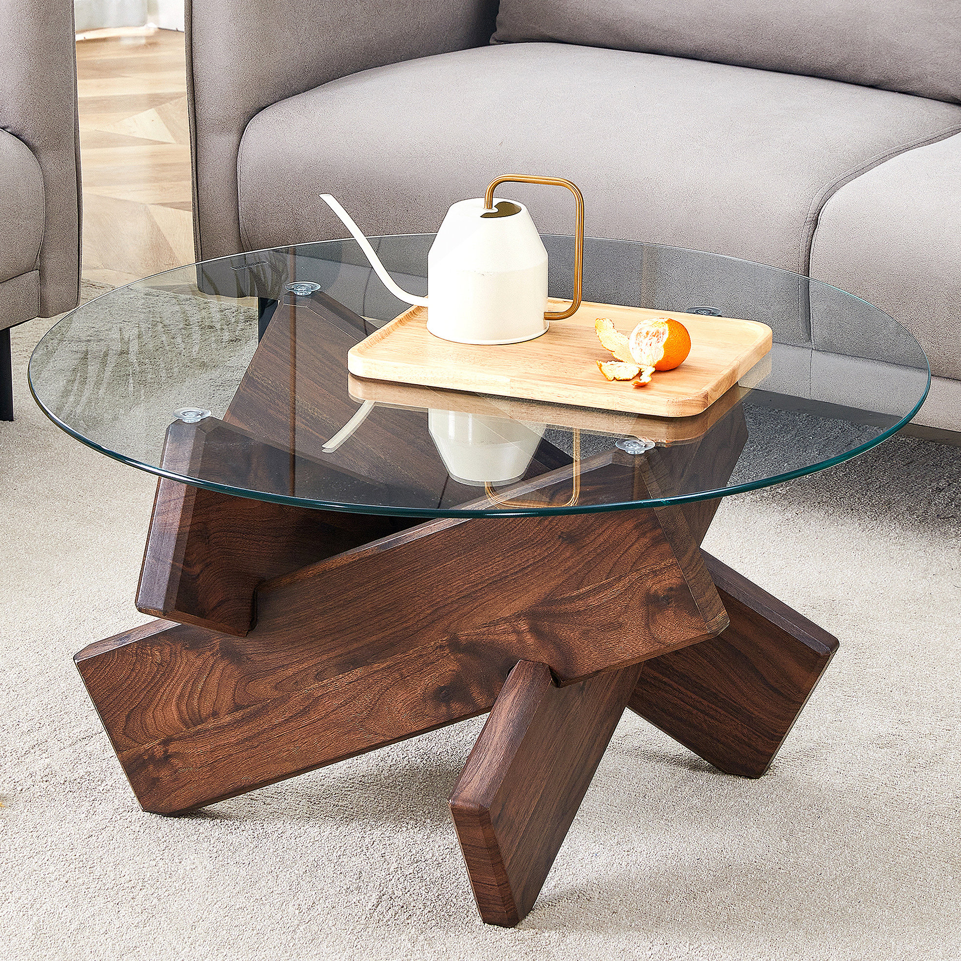 Wrought Studio Circular glass coffee table, 33.4-inch modern and ...