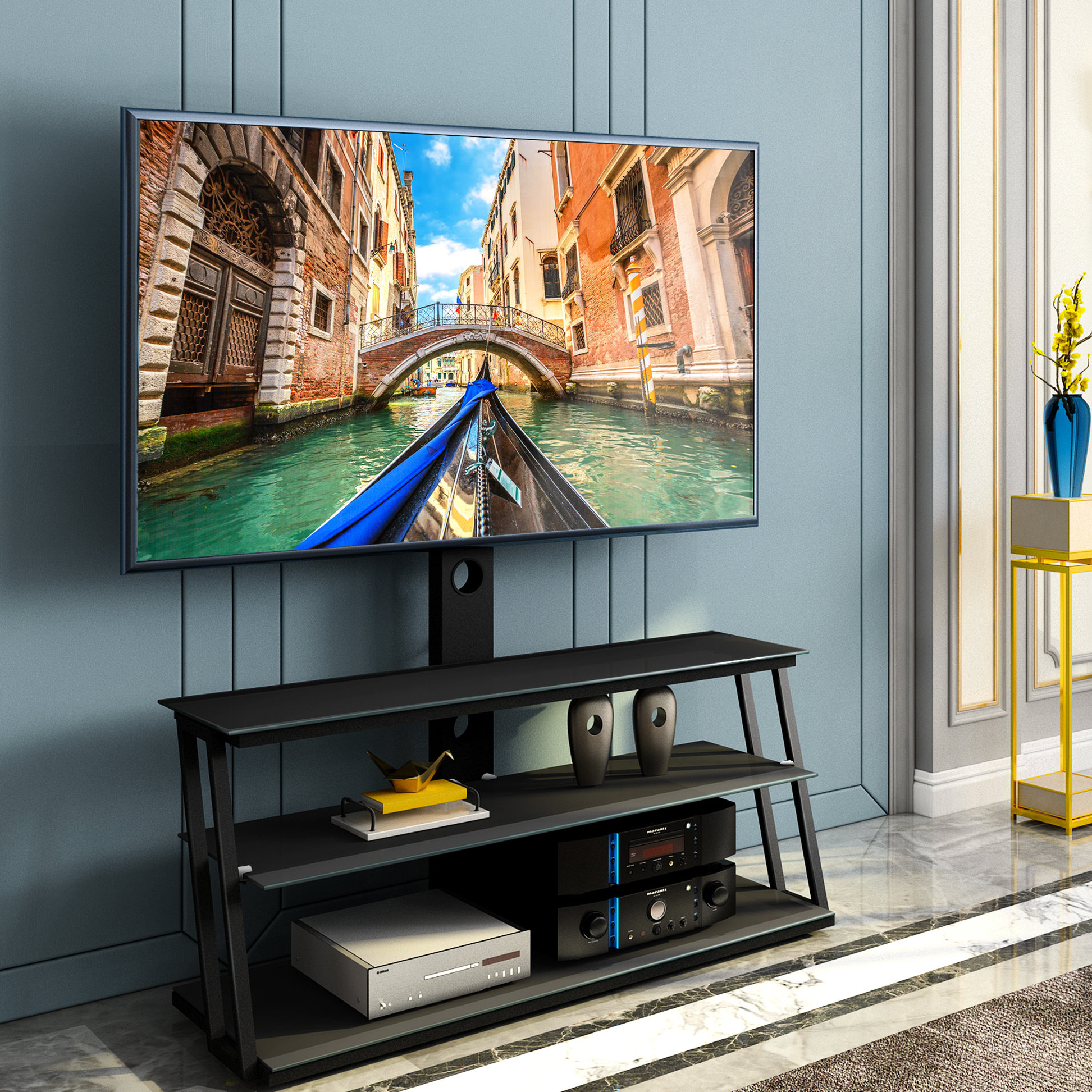 Symple Stuff Black Tv Stand With Swivel And Storage For 32 - 65 Inch ...