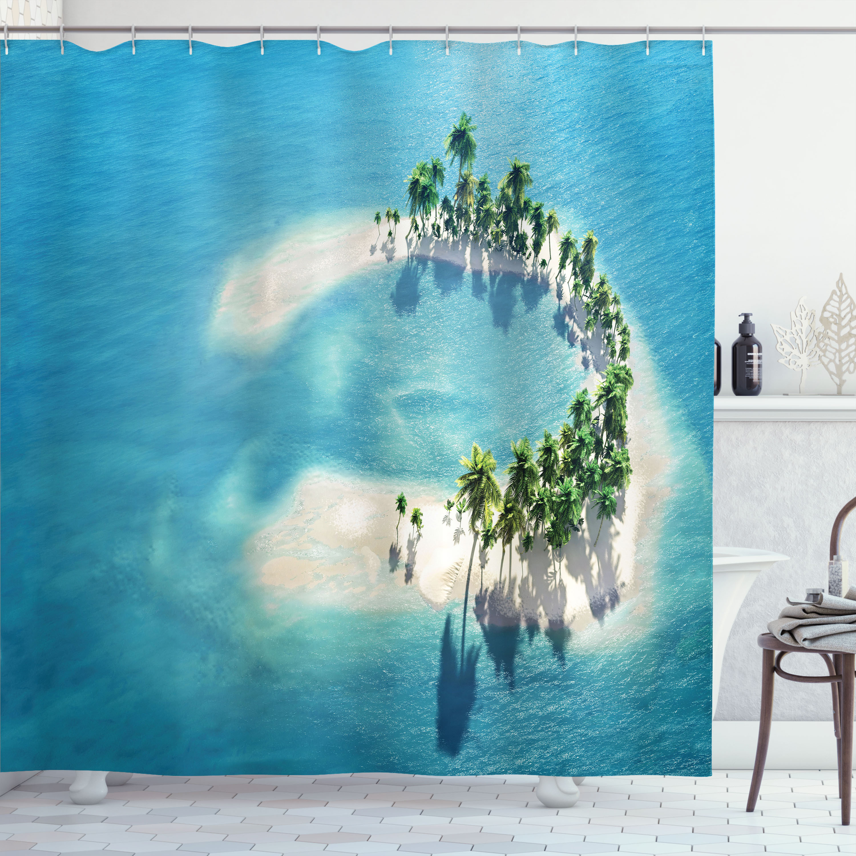 Bay Isle Home™ Island Shower Curtain Atoll Palm Trees Ocean | Wayfair