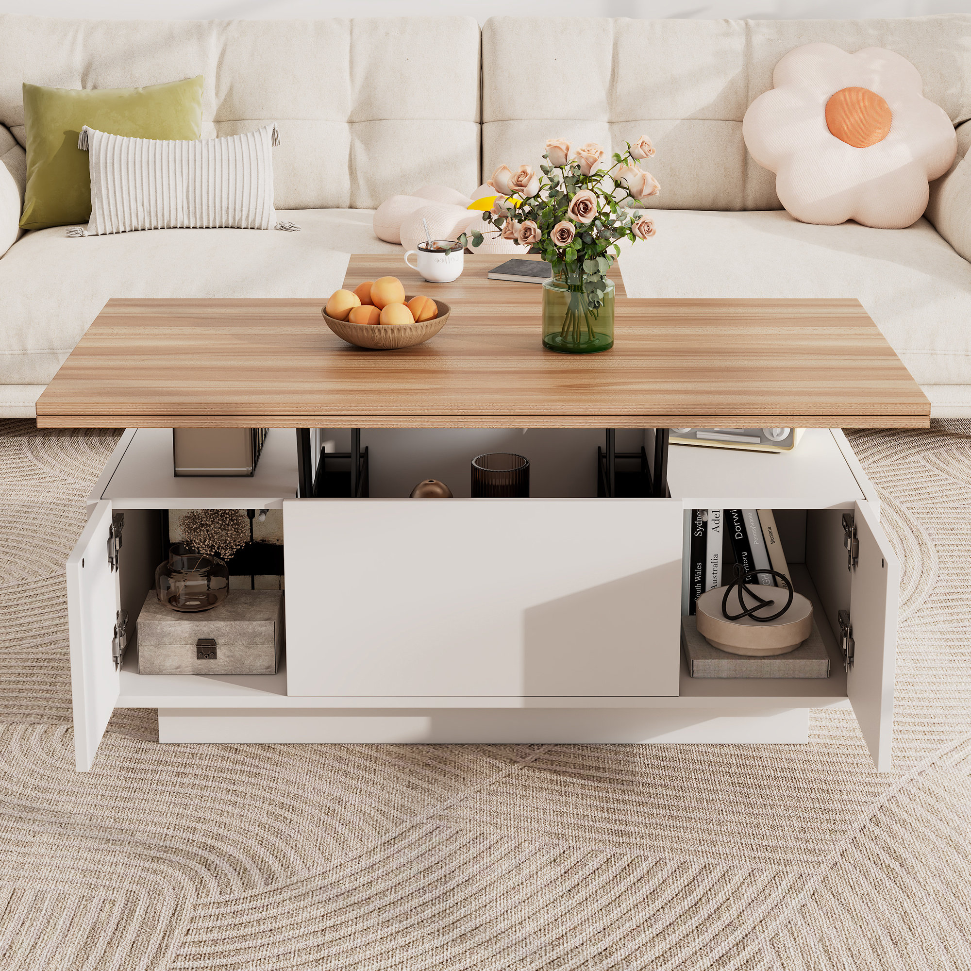 Brayden Studio Lift Up Coffee Table with Hidden Storage, Centre Table with 2doors 2 lifting ...