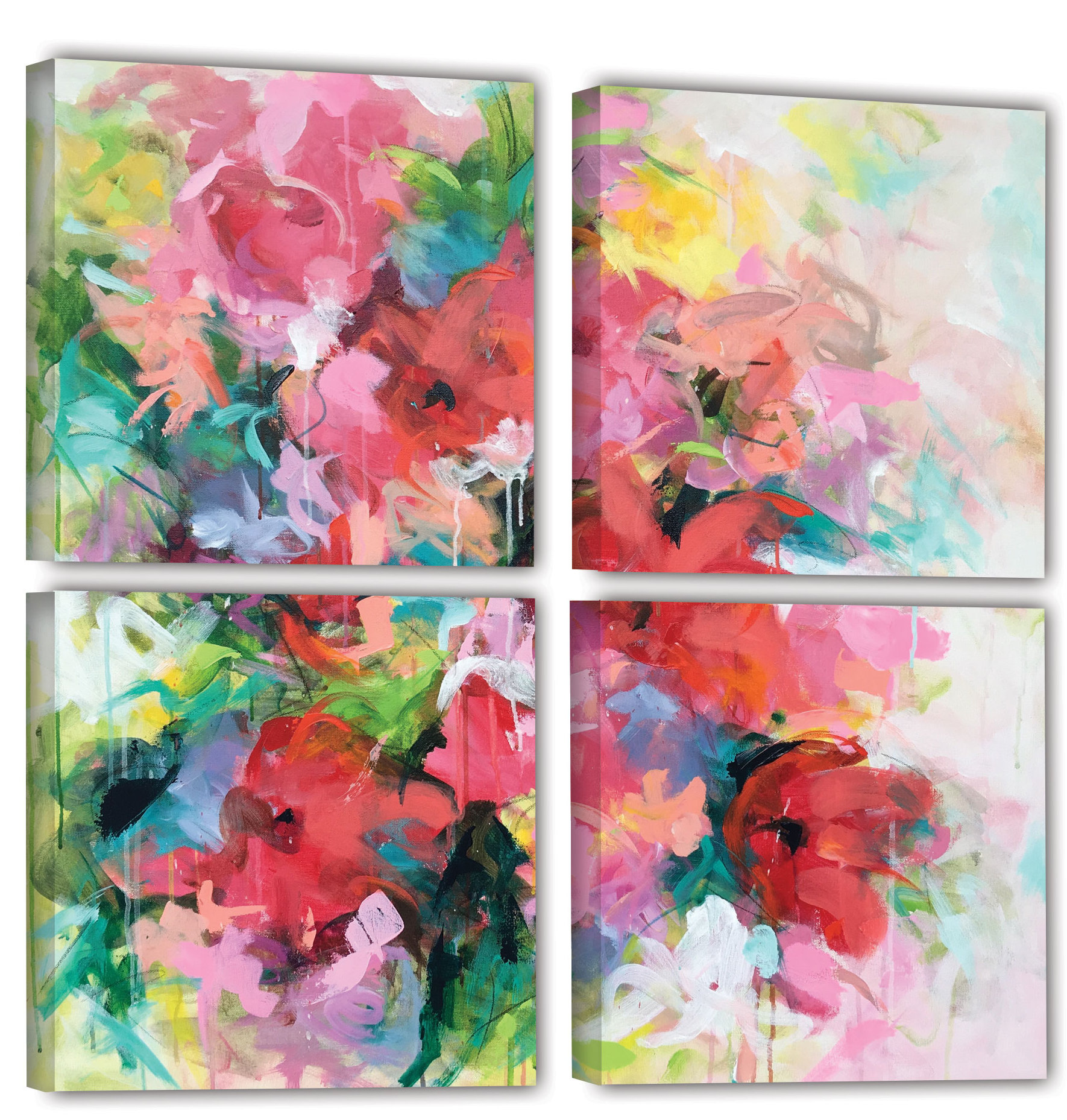 House of Hampton® Red Flowers 4 Piece Painting Print on Wrapped Canvas ...